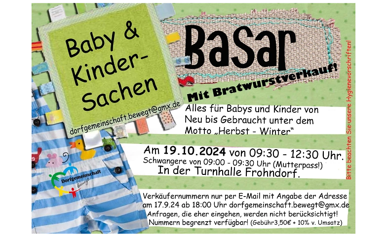 Baby- und Kindersachenbasar Herbst/Winter 2024 in Frohndorf in Sprötau | Kinderflohmarkt